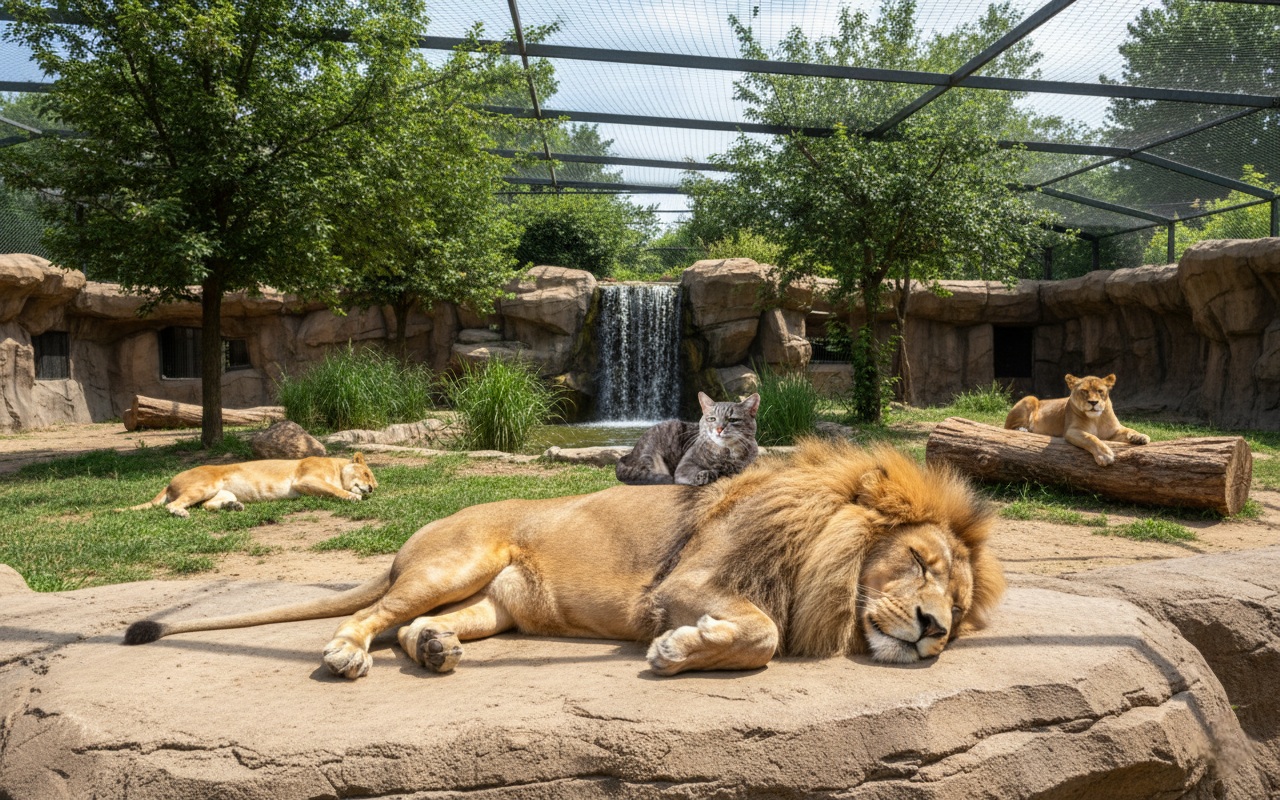 Zoo Visitors Shocked To See Tabby Cat Napping With Lions, Jaguars And ...